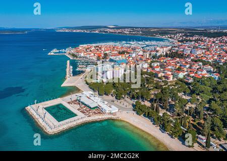 Biograd na Moru, aerial panoramic view of marina and beautiful Old Town ...