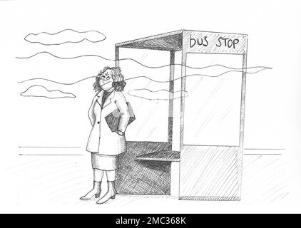 Bus stop contaminated with cigarette smoke, scattered by a man who is ...