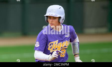 LSU catcher Morgan Cummins (26) celebrates a double play to end the ...