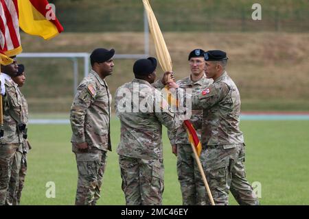 The 16th Sustainment Brigade Commander Col. Angel Estrada shakes the ...