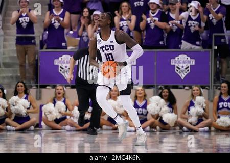 TCU guard Damion Baugh prepares to make a pass during an NCAA college ...