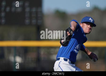 Air Force pitcher Kyle Moats follows through on his delivery during an ...