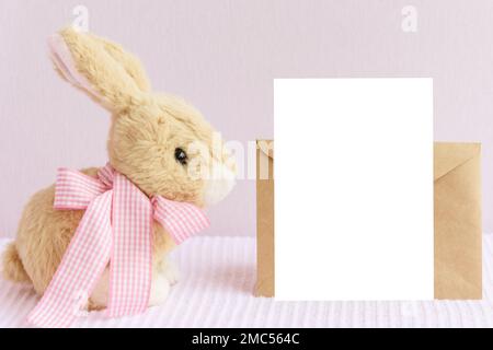 Easter mockup white greeting card frame with bunny and easter eggs on ...