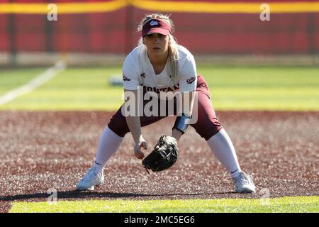 Montana third baseman Kylie Becker (43) fields against Colorado State ...