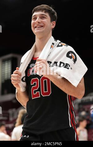 Utah guard Lazar Stefanovic (20) drives down court in the first half of ...