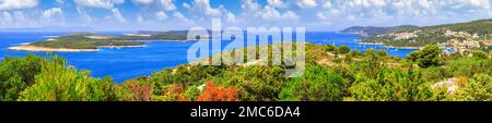 Landscape of Paklinski islands, view from St. Nikola peak, highest peak ...