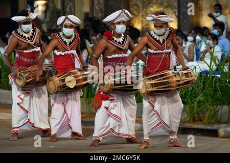 Traditional Sri Lankan dancers and musicians at a display - the drummer ...