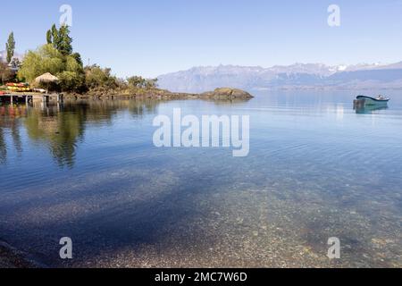 Fishing boat on Lago General Carrera near Puerto Rio Tranquilo, Chile ...