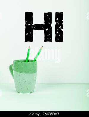 Text caption presenting Hi, Concept meaning used as a greeting or to ...