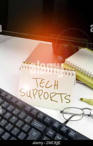 Sign displaying Tech Supports. Word for Help given by technician Online ...