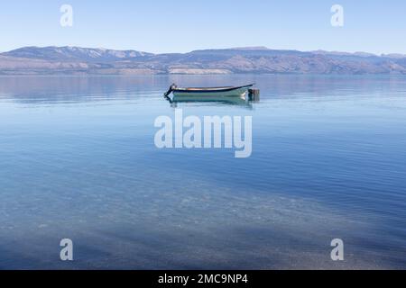 Fishing boat on Lago General Carrera near Puerto Rio Tranquilo, Chile ...