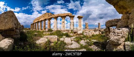 Ruins and columns of the temple of Acropoli in the archaeological site ...