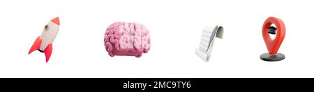 3d render brain, paper, rocket and brain in folder on white background ...
