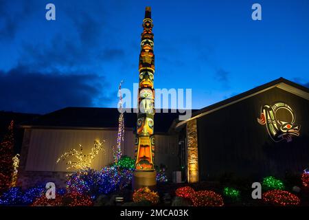 Totem poles at Seven Cedars hotel and casino, Sequim, Washington State ...