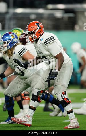 East offensive lineman Vederian Lowe, of Illinois, (79) in coverage ...