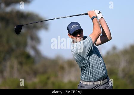 Adam Schenk hits his tee shot on the seventh hole of the South Course ...