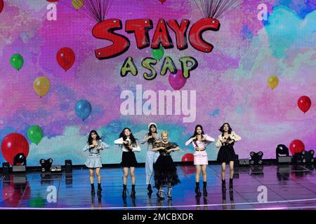 South Korean K-Pop group STACY performs during Gaon Chart Music Awards ...