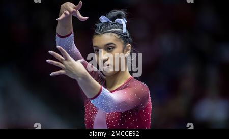 Alabama gymnast Luisa Blanco competes on the beam during an NCAA ...