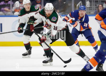 Arizona Coyotes center Liam O'Brien skates to the puck against the New ...