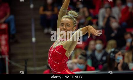 Utah Utes gymnast Sydney Soloski performs a floor routine during an ...