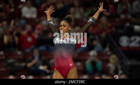 Utah gymnast Jaedyn Rucker performs her floor routine during an NCAA ...