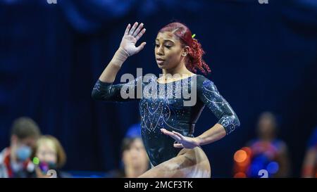 Florida's Nya Reed competes on the floor exercise during the NCAA women ...