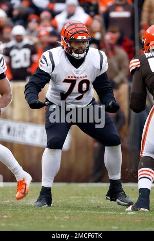 Cincinnati Bengals guard Jackson Carman is seen before an NFL wild-card ...