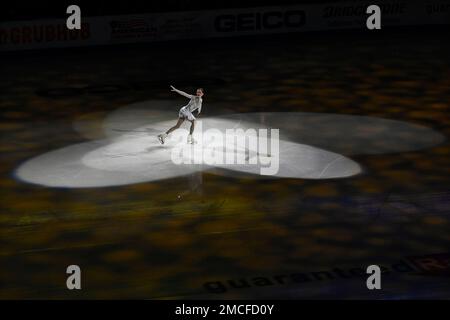 Isabeau Levito, of the United States, performs during an exhibition ...