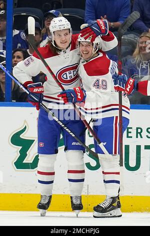 Montreal Canadiens left wing Rafael Harvey-Pinard (49) skates with the ...