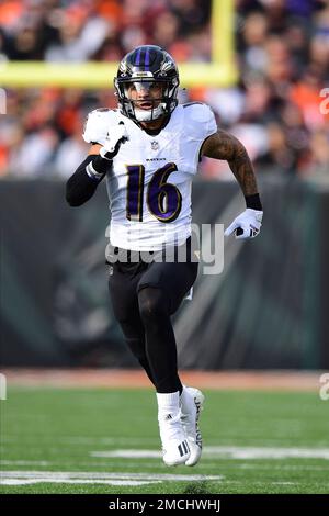 Baltimore Ravens wide receiver Tylan Wallace works out during the team ...