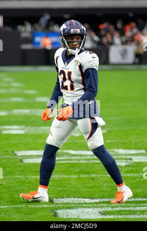 Denver Broncos cornerback Ronald Darby (21) reacts against the New York ...