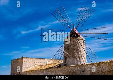 The Museo del Sale, a building with windmill in the Nubia salt works ...