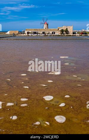 The Museo del Sale, a building with windmill in the Nubia salt works ...
