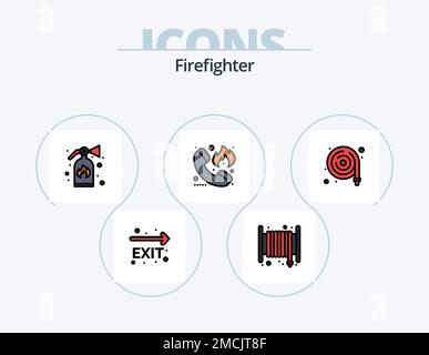 Firefighter Line Filled Icon Pack 5 Icon Design. map. fire. loud. fireman. fire fighting Stock ...