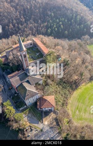 Morfasso, Piacenza, Emilia Romagna, Italy Drone view of Our Lady of ...