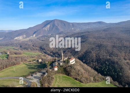 Morfasso, Piacenza, Emilia Romagna, Italy Drone view of Our Lady of ...