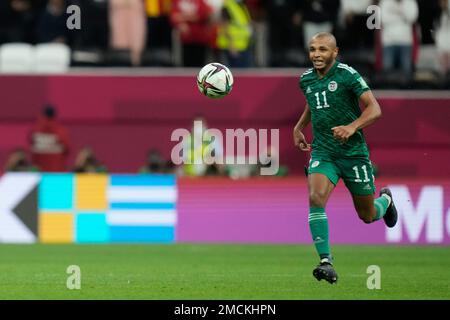 Algeria's Yacine Brahimi scores his side's second goal during the Arab ...