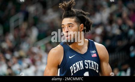 Penn State forward Seth Lundy (1) reacts to a call made by an official ...