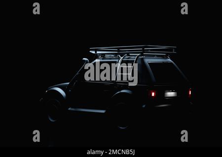 A powerful black Off-road car 4x4, safari, expedition off-roader, side ...