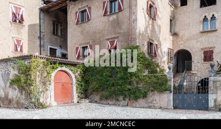 The medieval Casez Castle (or Palazzo Concini) details of the windows ...