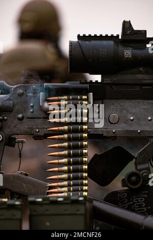 7.62mm ammunition for the M240B machine gun is staged for a live fire ...