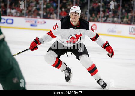 New Jersey Devils defenseman Mason Geertsen (55) during an NHL hockey ...