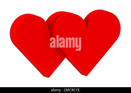 love, two red hearts side by side, good love, with shadow on white ...