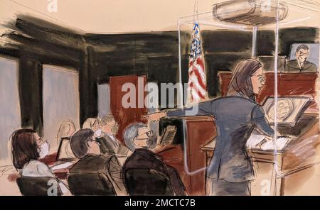 In this courtroom sketch, assistant U.S. attorney Alison Moe questions ...