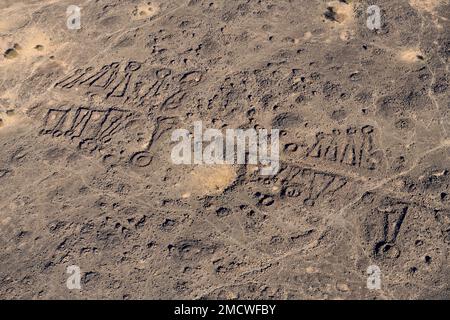 Neolithic stone ritual buildings, so-called mustatils, aerial view ...