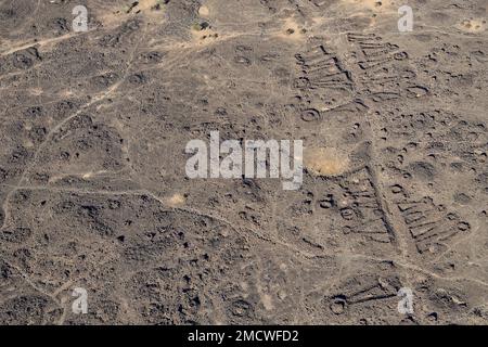 Neolithic stone ritual buildings, so-called mustatils, aerial view ...