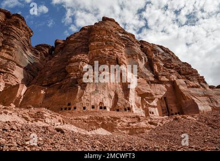 Lion tombs in the rocks of al-Khuraybah, detail, Dadan or Dedan, near ...