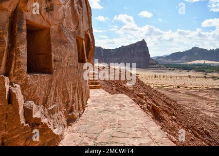 Lion tombs in the rocks of al-Khuraybah, detail, Dadan or Dedan, near ...