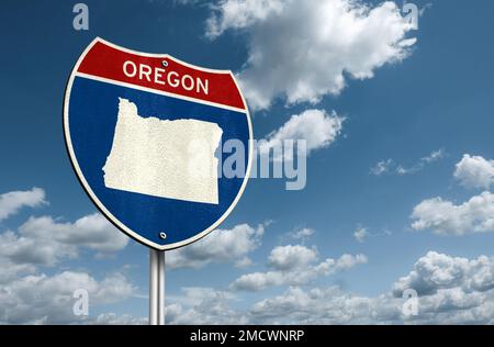 Oregon state map - road sign Stock Photo - Alamy