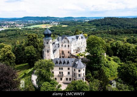Aerial view, Callenberg Castle, hunting lodge and summer palace of the ...